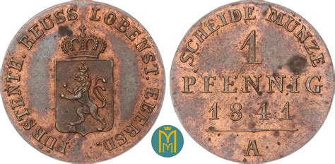 Reuss Jüngere Linie Lobenstein Ebersdorf 1 Pfennig 1841 Heinrich LXXII 1822 1848 gutes