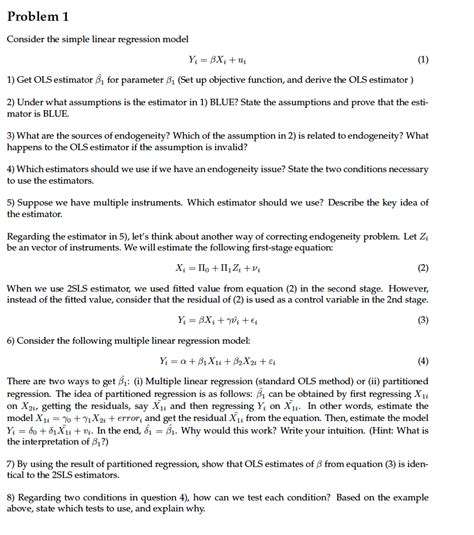 Solved Problem 1 Consider The Simple Linear Regression Model