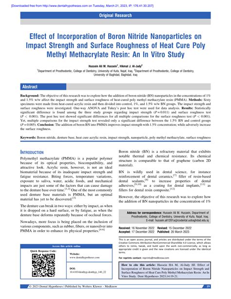 PDF Effect Of Incorporation Of Boron Nitride Nanoparticles On Impact Strength And Surface