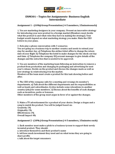 Enm 301 Topics For Assignments Pdf Business Mass Media
