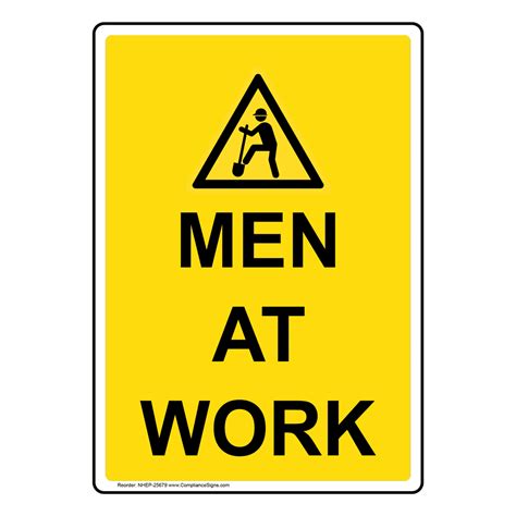 Portrait Men At Work Sign With Symbol Nhep 25679