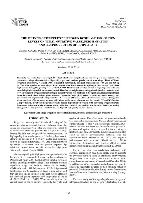 Pdf The Effects Of Different Nitrogen Doses And Irrigation Levels On Yield Nutritive Value