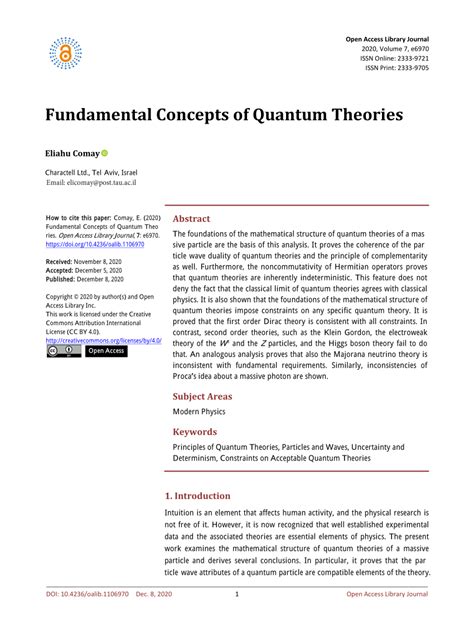 Pdf Fundamental Concepts Of Quantum Theories