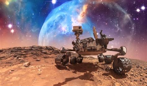Martian Rover Mission Red Planet Mars And Rover In Space Stock