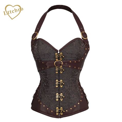 Brown Corset Halloween Spiral Steel Boned Steampunk Gothic Bustier