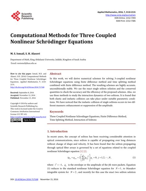 Pdf Computational Methods For Three Coupled Nonlinear Schrödinger Equations