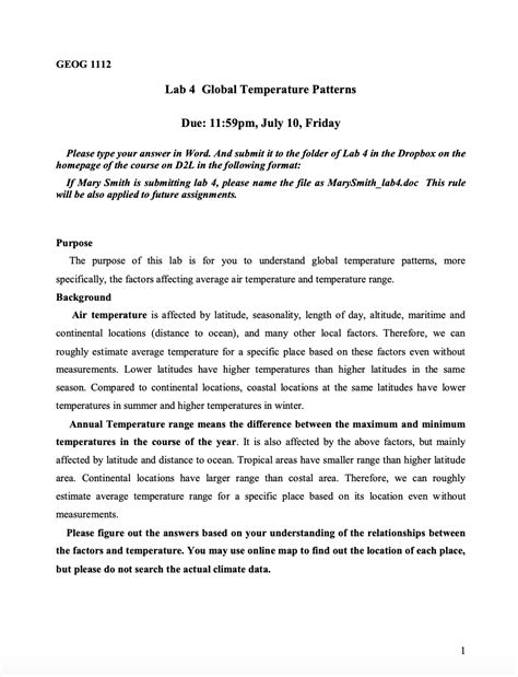Solved Geog 1112 Lab 4 Global Temperature Patterns Due