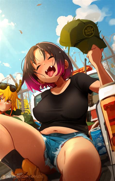 tohru lucoa and elma kobayashi san chi no maidragon drawn by khyle