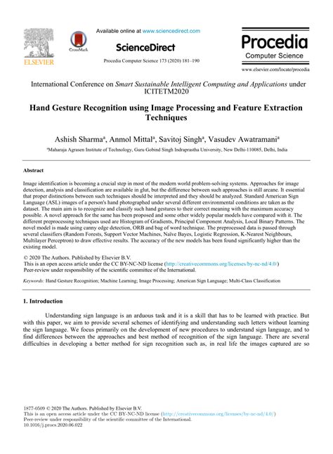 pdf hand gesture recognition using image processing and feature