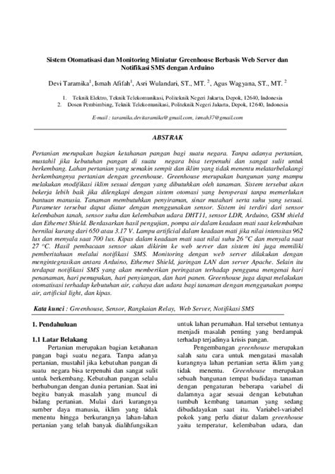 Pdf Sistem Otomatisasi Dan Monitoring Miniatur Greenhouse Berbasis Web Server Dan Notifikasi