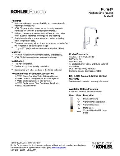 Kohler Specification Sheets