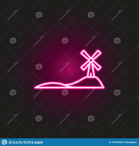 Windmill On Field Neon Style Icon Simple Thin Line Outline Vector Of Landspace Icons For Ui