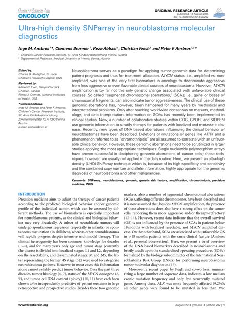 Pdf Ultra High Density Snparray In Neuroblastoma Molecular Diagnostics