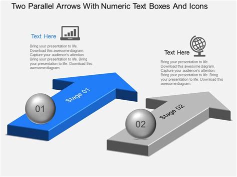 Two Parallel Arrows With Numeric Text Boxes And Icons Powerpoint