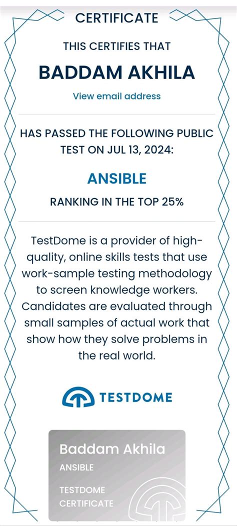 Akhila Reddy On Linkedin Excited To Share That Ive Earned The Ansible Certificate From Testome …