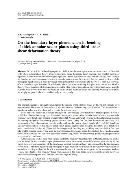 Pdf On The Boundary Layer Phenomenon In Bending Of Thick Annular Sector Plates Using Third