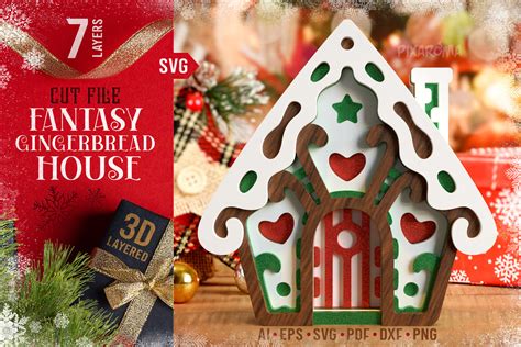 Fantasy Gingerbread House 3D Layered SVG Creative Fabrica