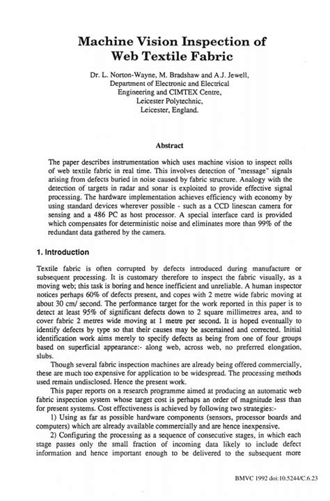 Pdf Machine Vision Inspection Of Web Textile Fabric