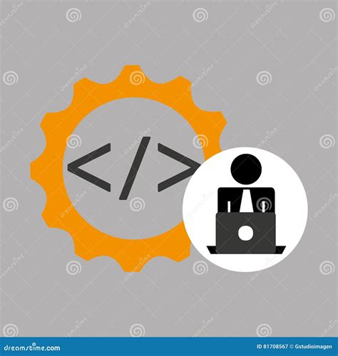 Silhouette Programmer Working Laptop Coding Icon Stock Vector