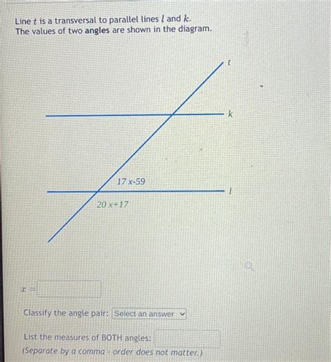 Solved Line T Is A Transversal To Parallel Lines L And K Chegg