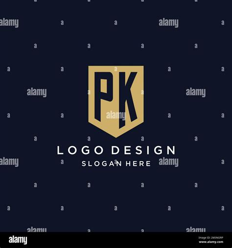 Pk Monogram Initials Logo Design With Shield Icon Template Stock Vector