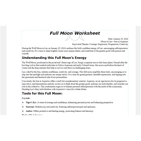 Full Moon In Leo January 2024 Free Worksheet Tools Themes Intentions