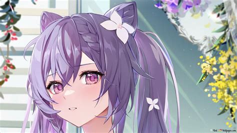Sexy Anime Girl Keqing Purple Eyes Genshin Impact 2K Wallpaper Download
