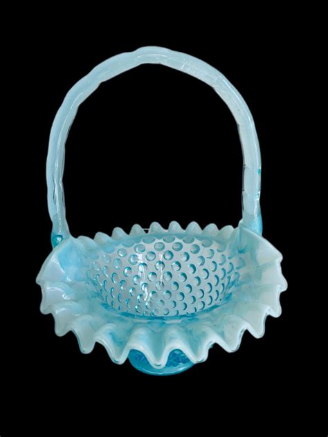 Fenton Glass Opalescent Hobnail Basketopalescent Blue Fenton Art Glass