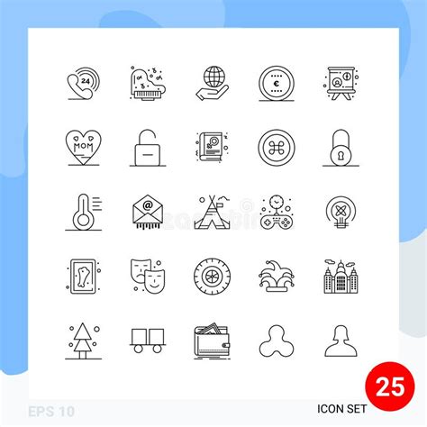 25 User Interface Line Pack Of Modern Signs And Symbols Of Presentation Blackboard Globe