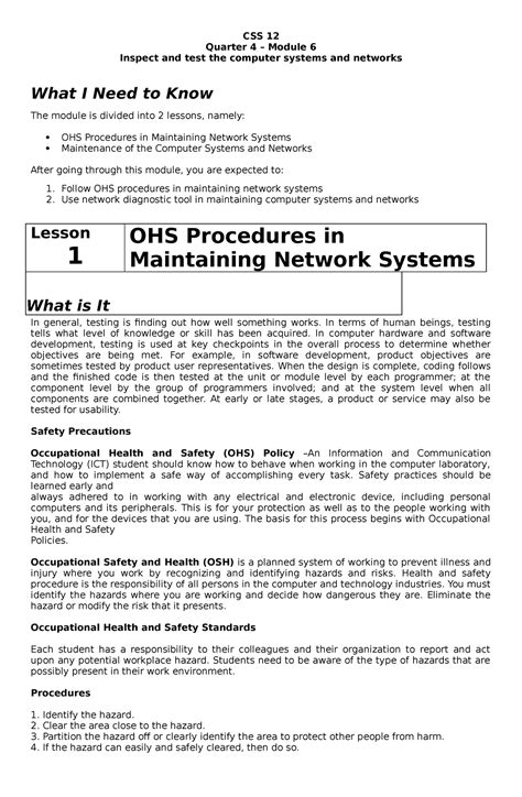 Tvl Ictcssgrade 12 Q4 Module 6 Css 12 Quarter 4 Module 6 Inspect
