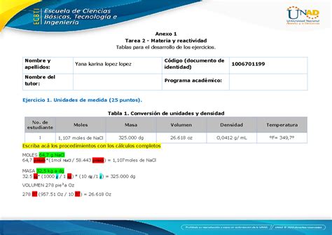 Ejercicio 1 Anexo 1 Tarea 2 Materia Y Reactividad Tablas Para El