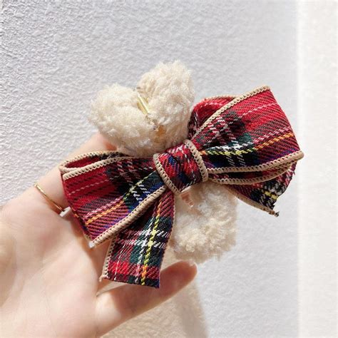 리본 체크 양털 퍼 포근 털 겨울 데일리 반올림 집게핀 반묶음 왕집게핀 헤어 집게 헤어핀 홈플러스 택배배송