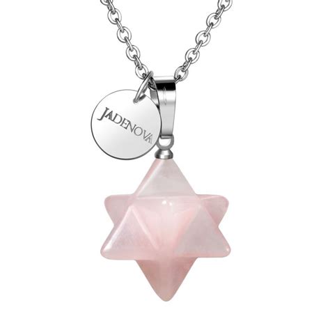 Jadenova Natural Rose Quartz Necklace Merkaba Crystal Pendent Necklace