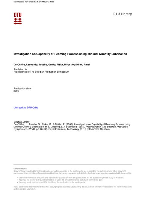 Pdf Investigation On Capability Of Reaming Process Using Minimal
