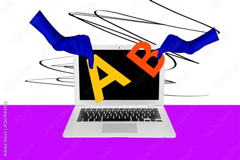 Sketch Image Composite Artwork 3d Photo Collage Of Huge Laptop Display Hands Appear Hold In