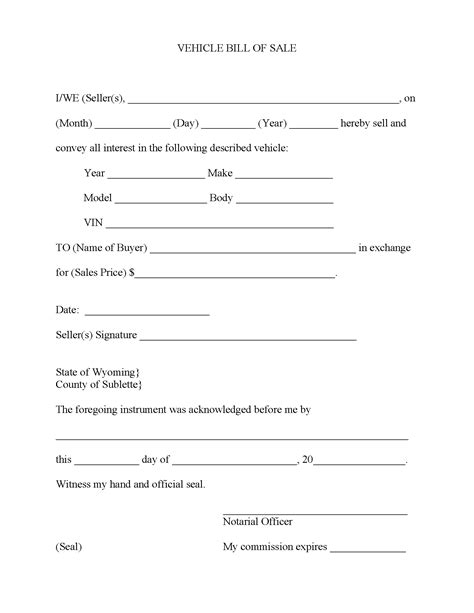 Free Wyoming Motor Vehicle Bill Of Sale Forms Pdf Word Eforms