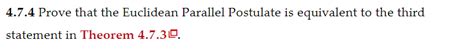 solved 4 7 4 prove that the euclidean parallel postulate is