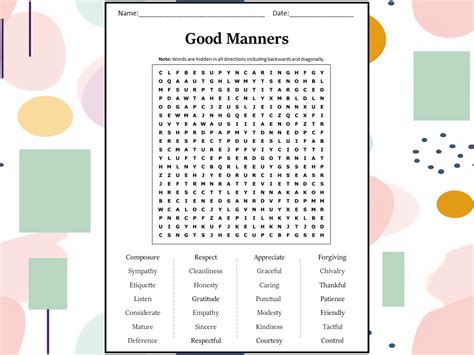 Good Manners Word Search Puzzle Worksheet Activity Teaching Resources