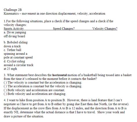 Solved Challenge 2 B Kinematics Movement In One Direction