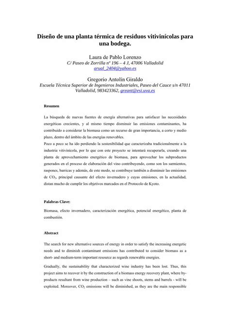 PDF Diseño de una planta térmica de residuos vitivinícolas PDF