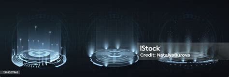 Hud Gui 미래 포털 홀로그램 미래 집합 원 가상 인터페이스 요소입니다 레벨 업 효과 사실적인 순간 이동 포털입니다 추상 기술 커뮤니케이션 디자인 혁신적인 배경 Next