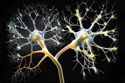 Closeup View Of Human Neurons In Brain And Neuron Connections In 3d Illustration Stock