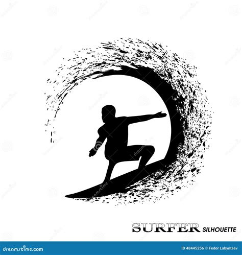 Surfer Silhouette Isolated On White Background Vector Illustration