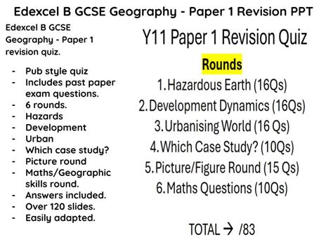 Edexcel B Gcse Geography Paper 1 Revision Quiz Ppt Teaching Resources