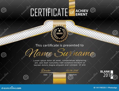 Official Black Certificate With Gold Line Transparency Design Element