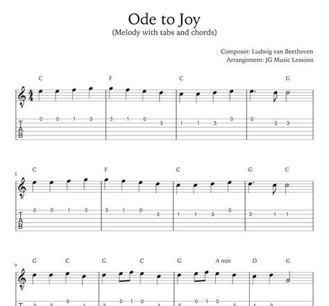 Ode To Joy Guitar Sheet Music With Tabs Chords Melody And Arrangement