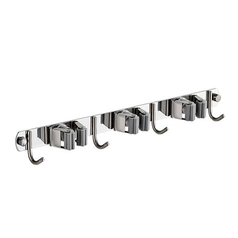 Stainless Steel Heavy Duty Mop And Broom Hooks Wall Mount Rack 4 Piece