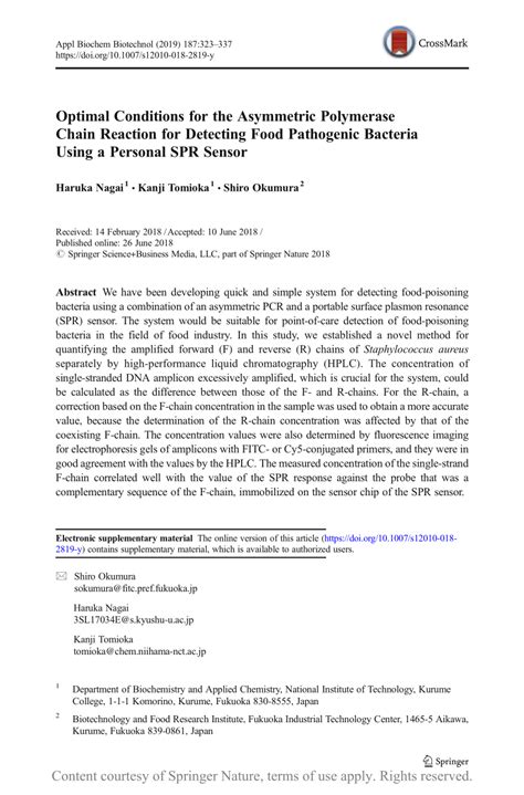Optimal Conditions For The Asymmetric Polymerase Chain Reaction For Detecting Food Pathogenic