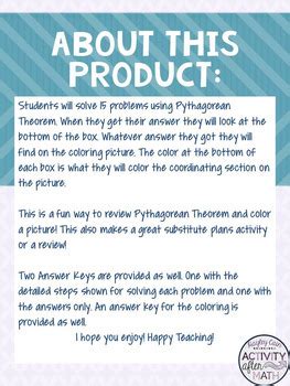 Pythagorean Theorem Coloring By Number By Hayley Cain Activity After Math