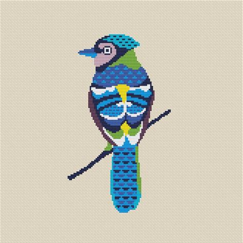 Blue Jay Cross Stitch Pattern Modern Jay Counted Chart Etsy